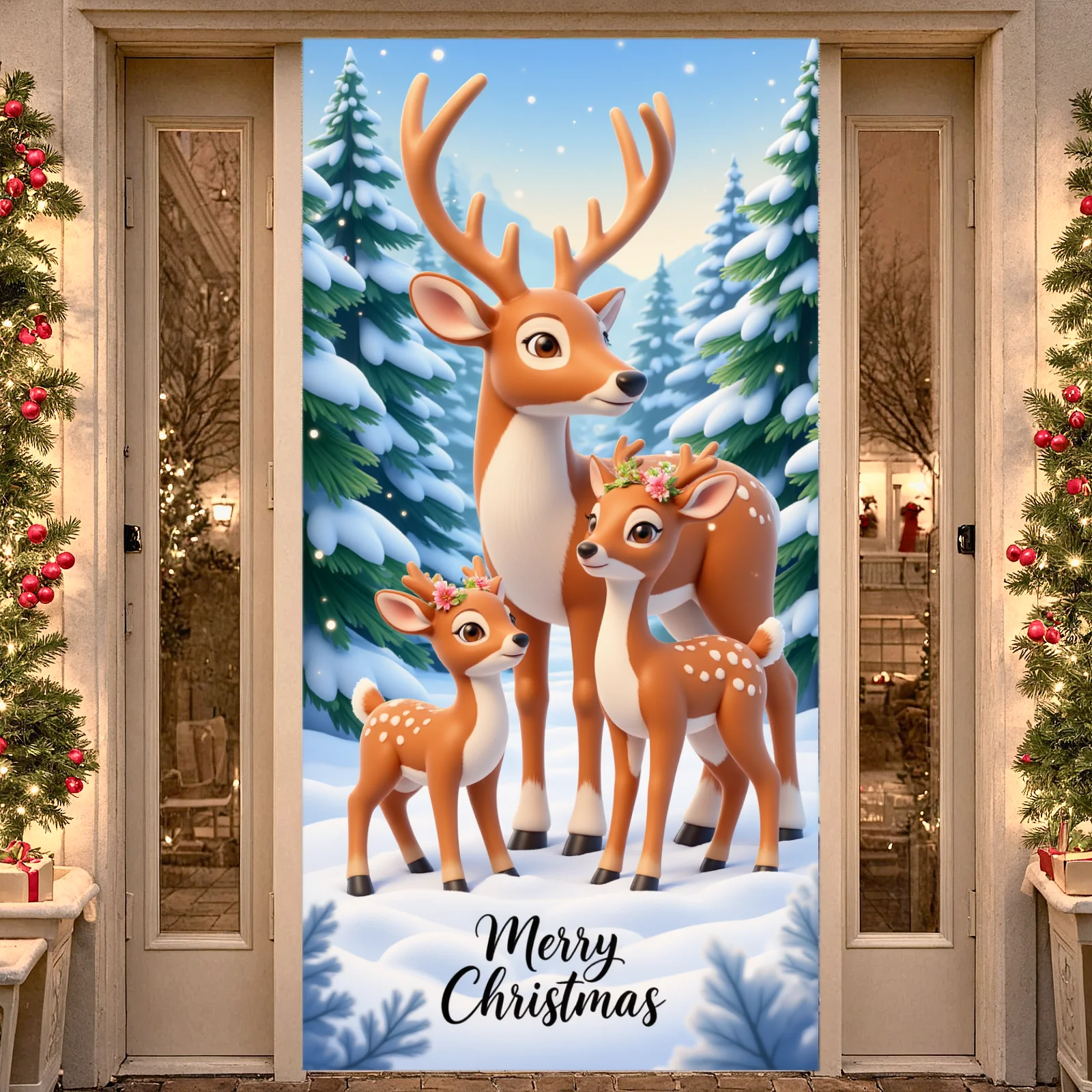 Reindeer Elk Banner Christmas Banner Door Cover Lining Home Winter ...