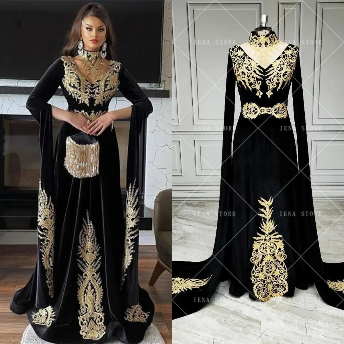 14444-IENA-Moroccan-Robe-Evening-Dress-Long-Sleeve-Lace-Pattern ...