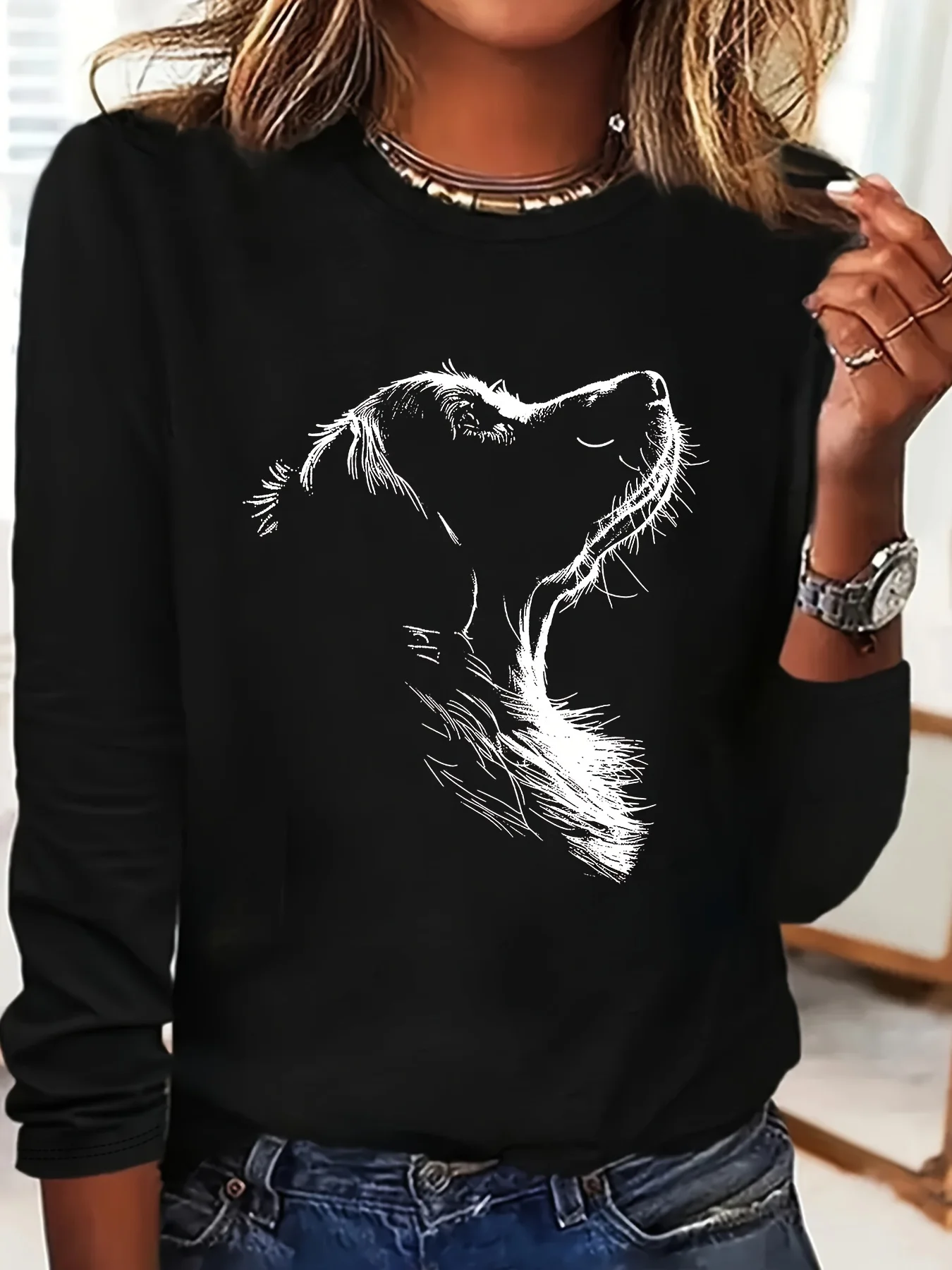 Women's Spring and Autumn 100% Cotton Fashion Casual Loose Fun Cartoon ...