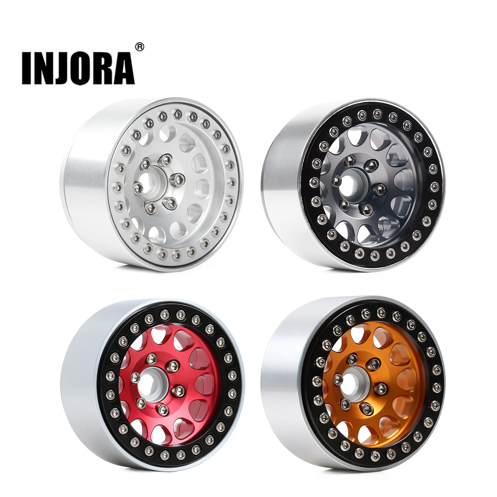 INJORA 4Pcs CNC Aluminum Alloy 1.9 Beadlock Wheel Rim for 1/10 RC Crawler Car Axial SCX10 90046 ...