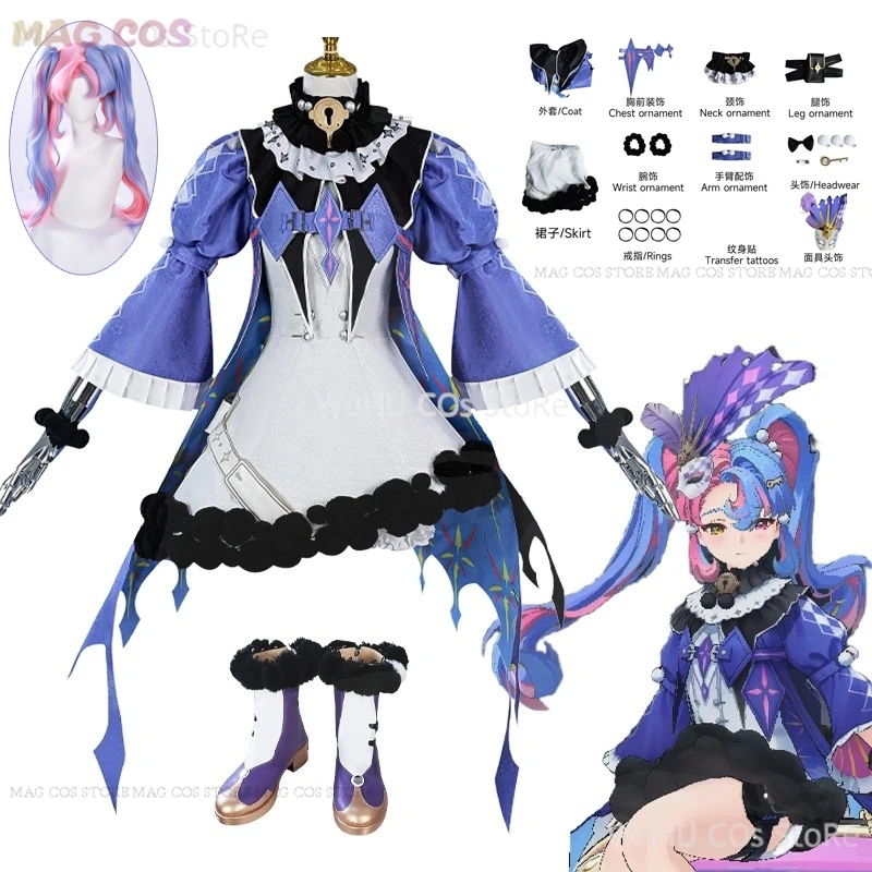 Game Wuthering Waves ROCCIA Cosplay Costume Blue Dress ROCCIA Wig Shoes ...