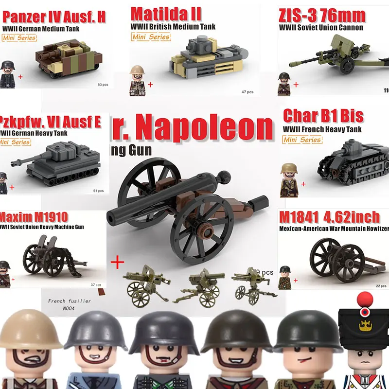 MOC-WW2-Military-Napoleon-Gun-Building-Blocks-Soldier-Figures-Cannon ...
