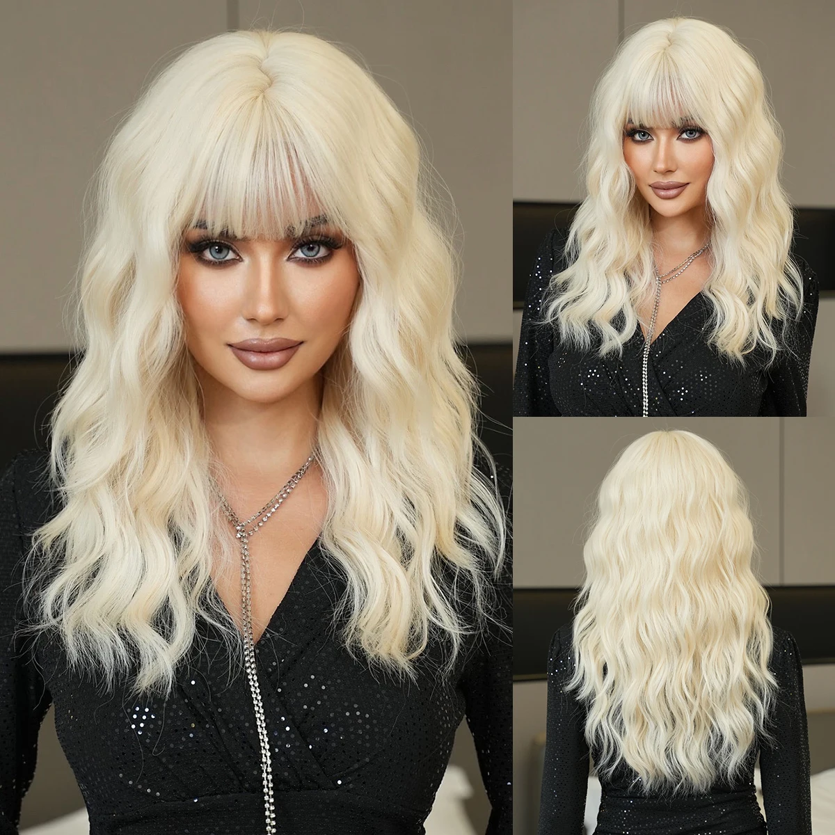 NAMM Long Wavy Ultimate White Wig For Women Daily Use High Density ...