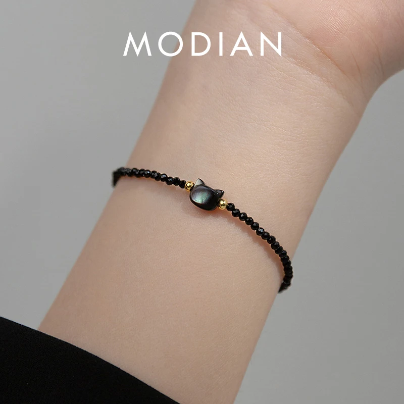 Modian-925-Sterling-Silver-Vintage-Black-Round-Crystal-Bracelet-Cute ...