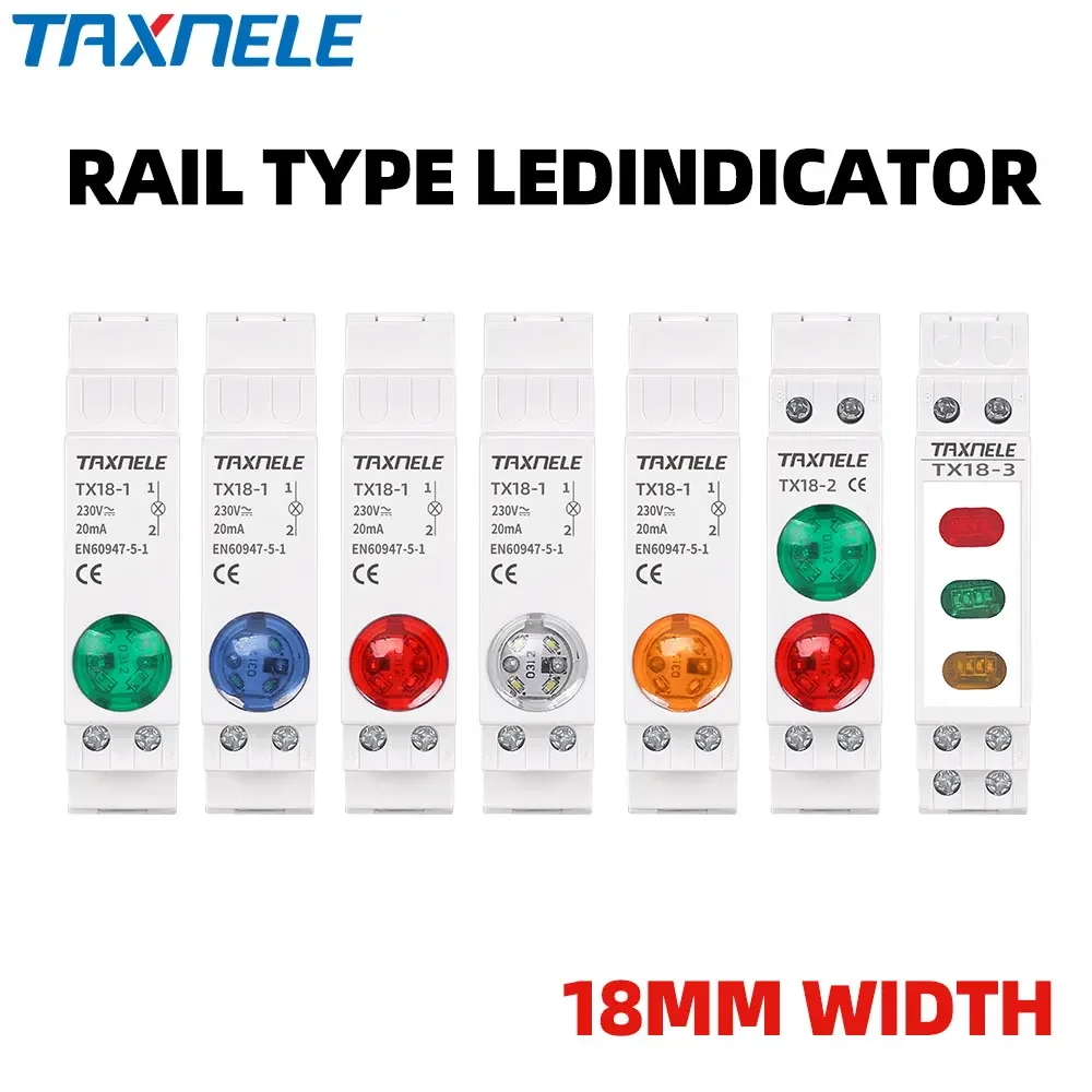 Din Rail 18mm Indicator Light AC DC 220V 230V LED Signal Lamp Pilot ...