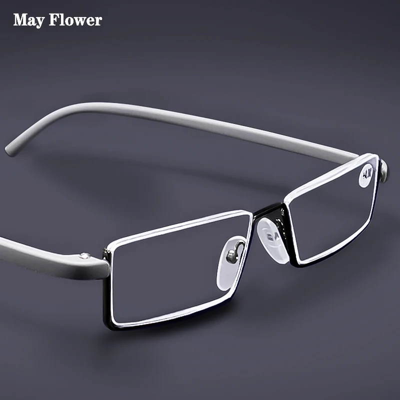 May Flower Metal Blue Light Glasses Men Gray Half Frame Glasses For ...
