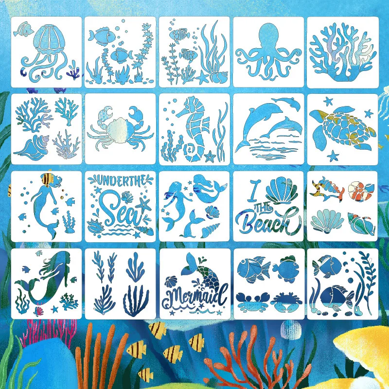20Pcs-Lot-13cm-Shell-Marine-Mermaid-DIY-Layering-Stencils-Wall-Painting ...