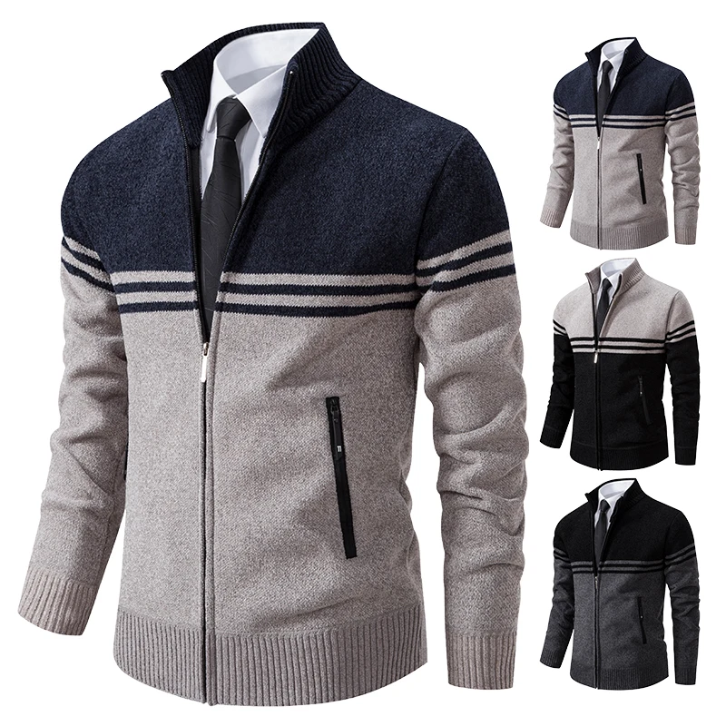 Men's New Winter Sweater Thick Fleece Warm Sweater Casual Stand Collar ...