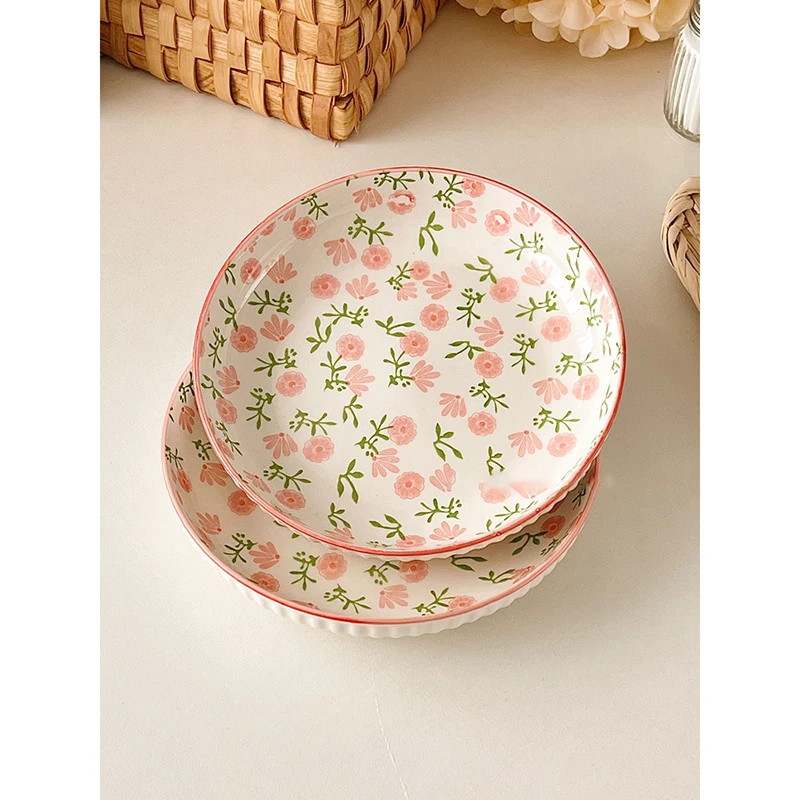 Ceramic-Plate-7-Inch-Floret-Flat-Round-Weatern-Baking-Cake-Afternoon ...