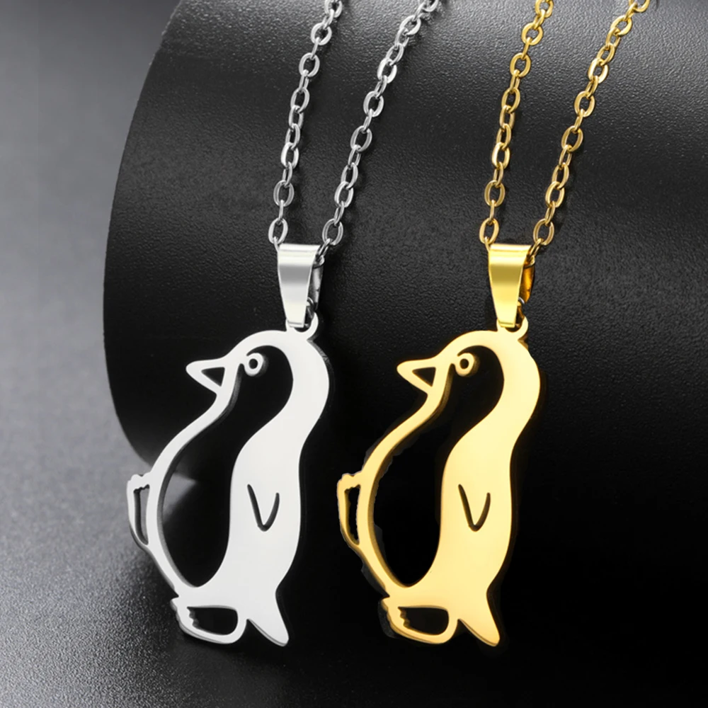 My Shape Cute Penguins Necklaces Stainless Steel Animal Pendant Chain ...