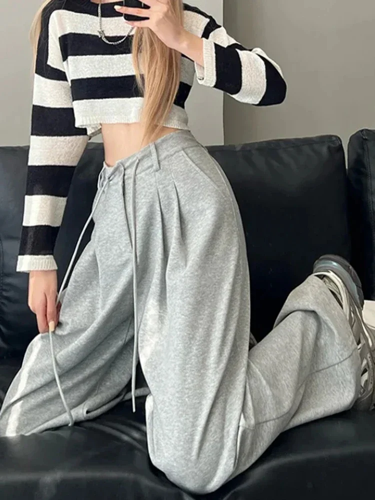 New-High-Waist-American-Color-Women-s-Fashion-Drawstring-Loose-Straight ...