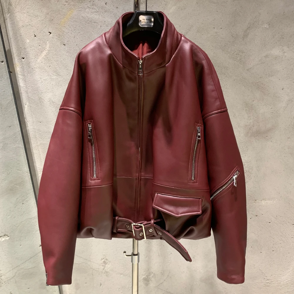 Bubble-Leather-Jackets-Women-Oversize-Real-Sheepskin-Leather-Bomber ...