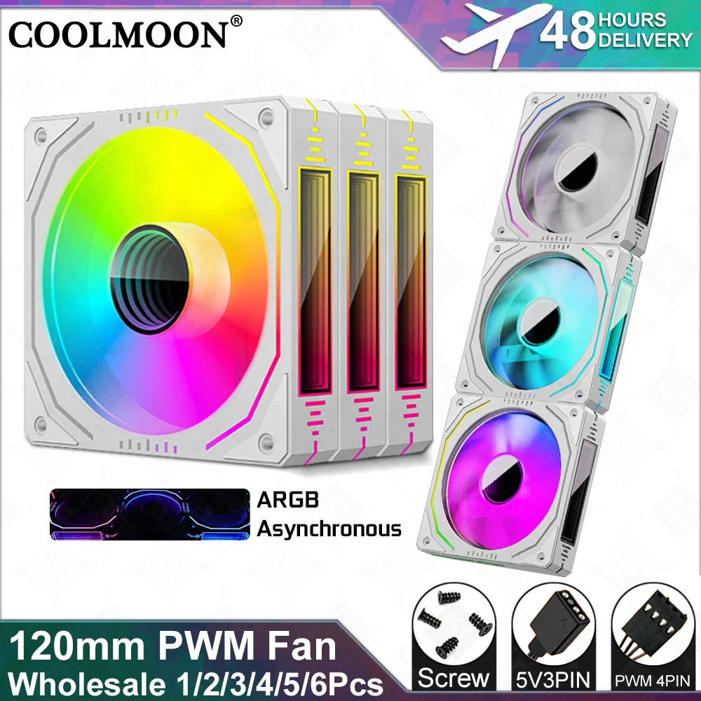 Coolmoon New 120mm Asynchronous ARGB Fans 5V3PIN/4PIN PWM White PC Case ...