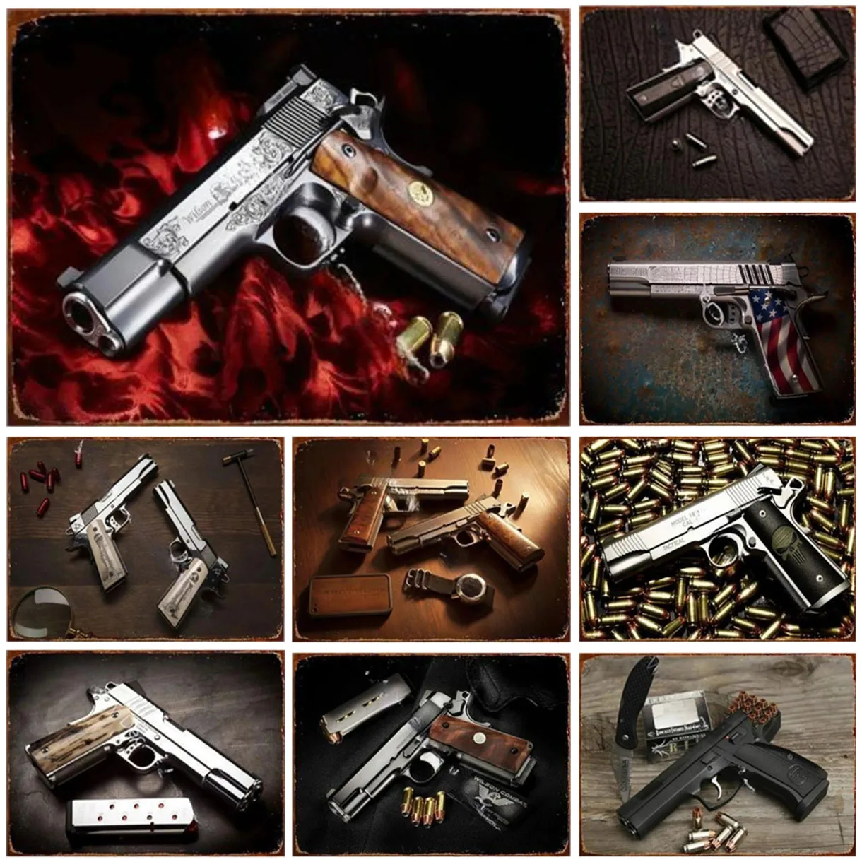 Pistol-Metal-Tin-Signs-Bullets-Wall-Decoration-Plaque-Vintage-Art ...