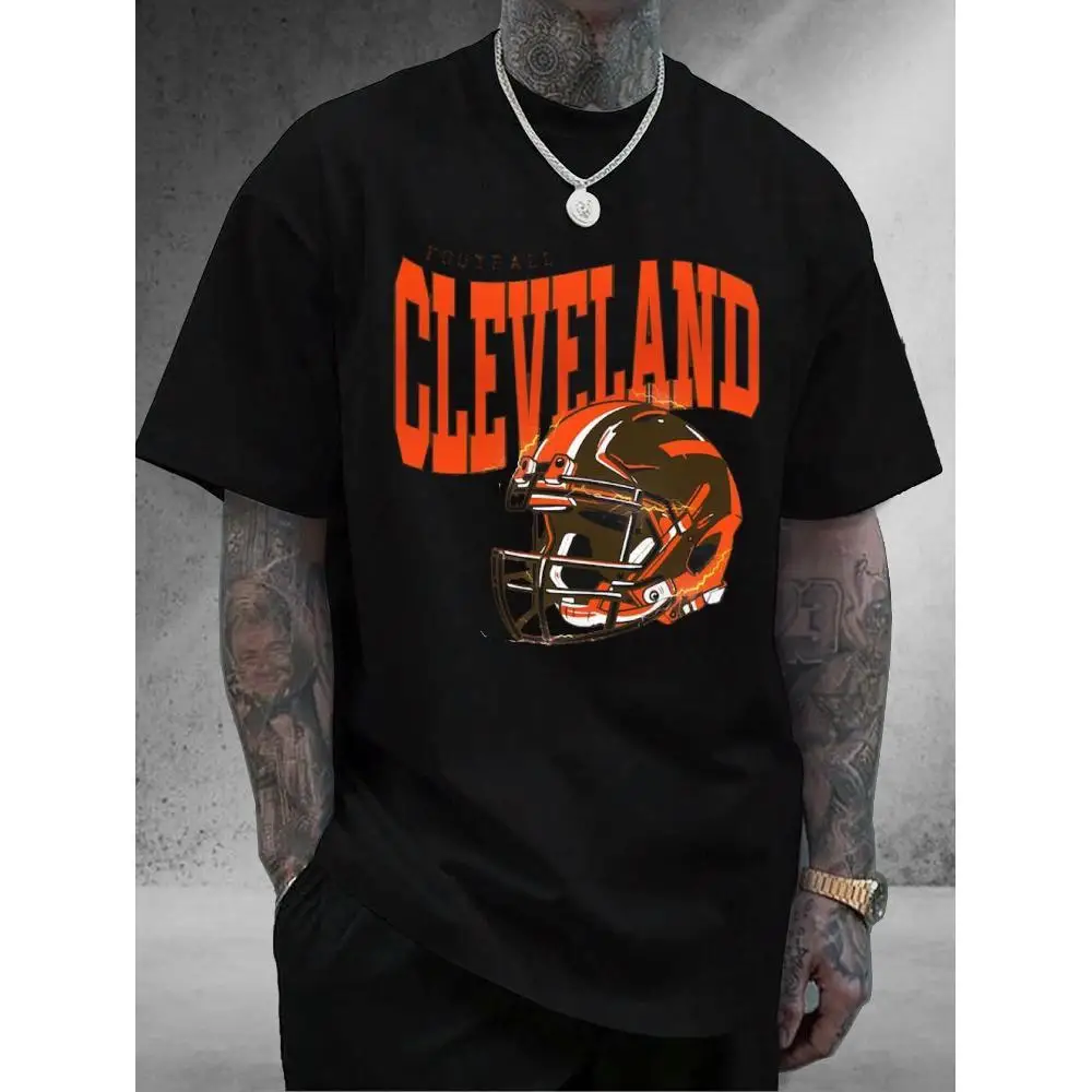 CLOOCL Cleveland Football Team Logo Printed Cotton T-shirts Men Summer ...