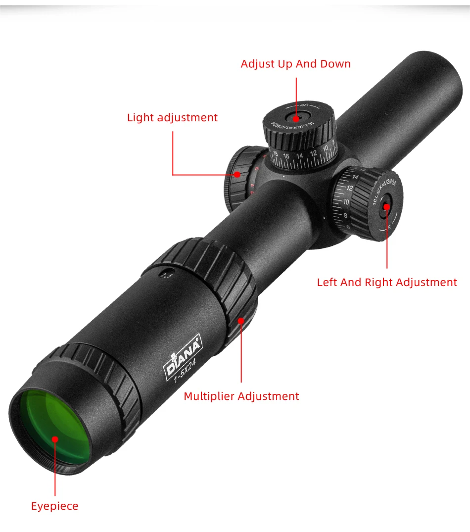 DIANA 1-5X24 Hunting Tactical Optical Rifle Scope with Red Green ...