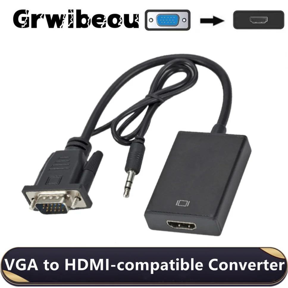 Grwibeou-1080P-VGA-to-HDMI-compatible-Converter-Cable-With-Audio-For-PC ...