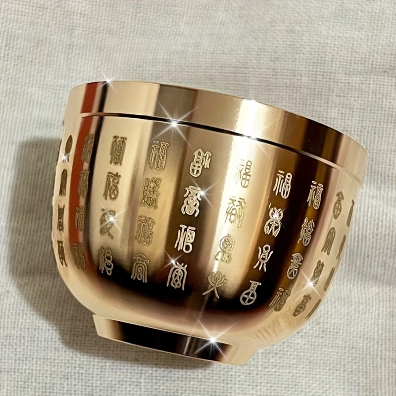 1PC Hundred Blessings Bowl Brass Cornucopia Mini Baifu Rice Cylinder ...