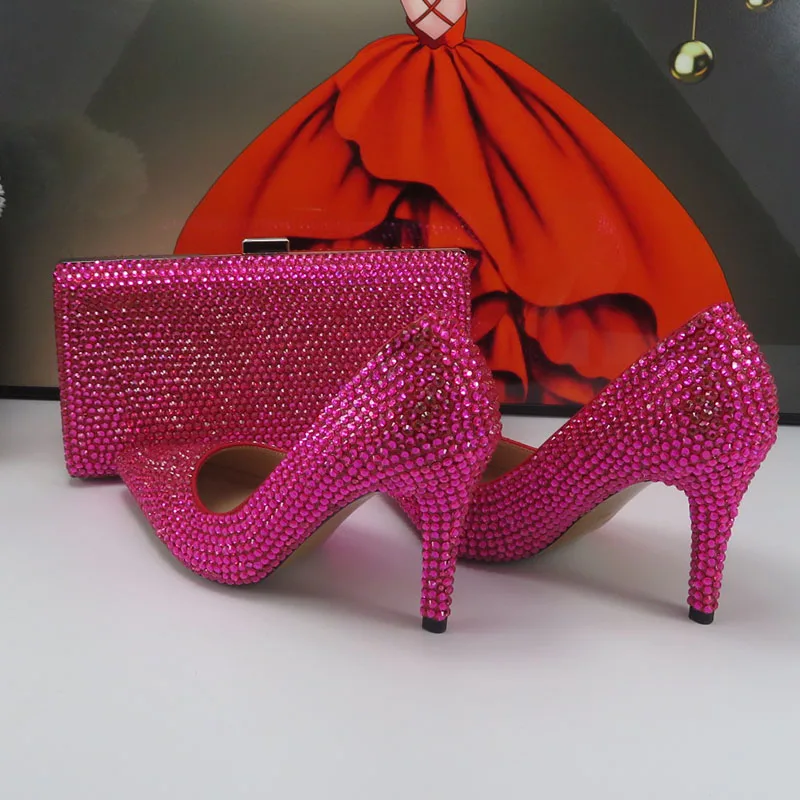 BaoYaFang-Fuschia-Party-Shoe-and-bag-crystal-Bridal-Wedding-shoes-and ...