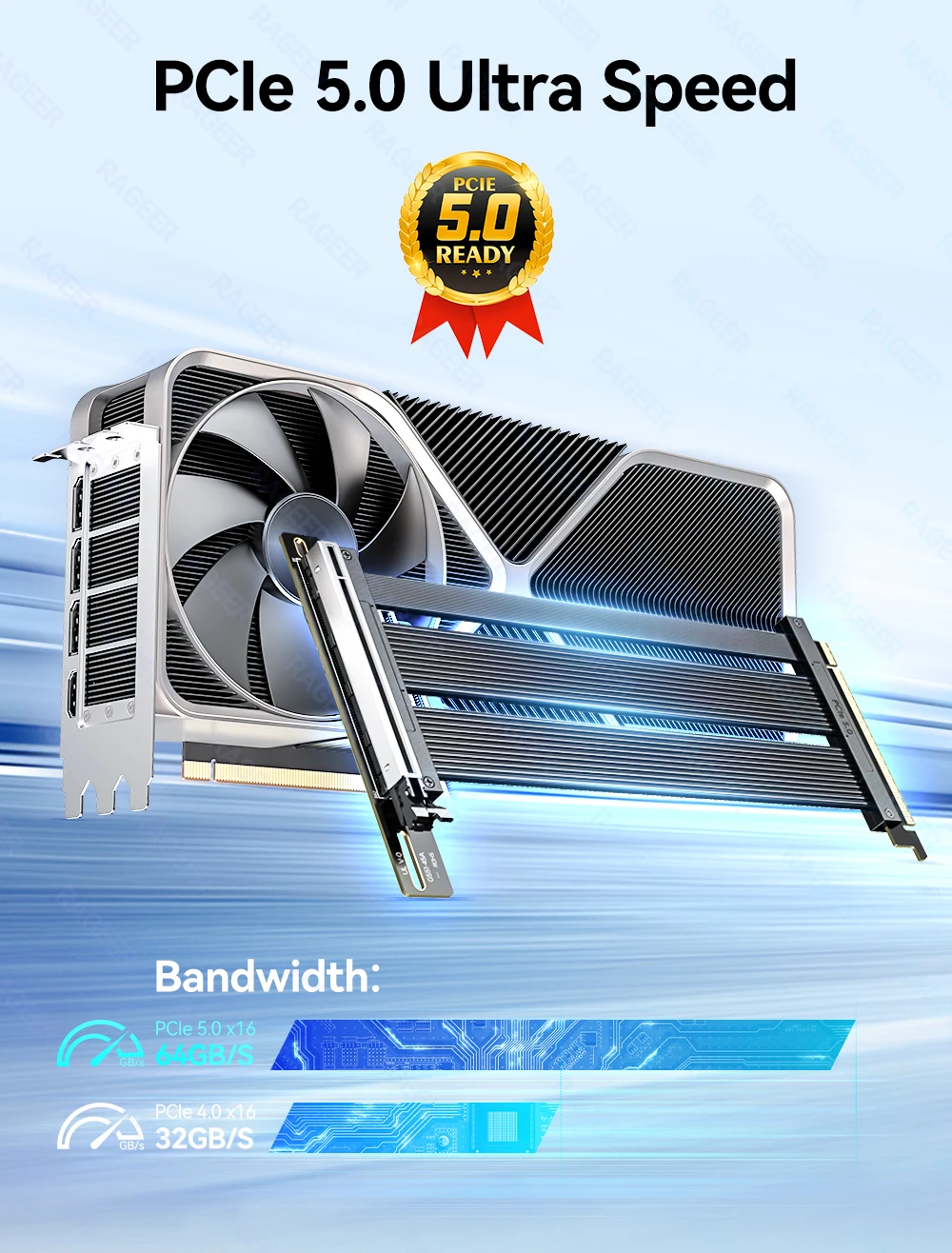 RAGEER PCIe 5.0 X16 Riser Cable для видеокарт | AliExpress