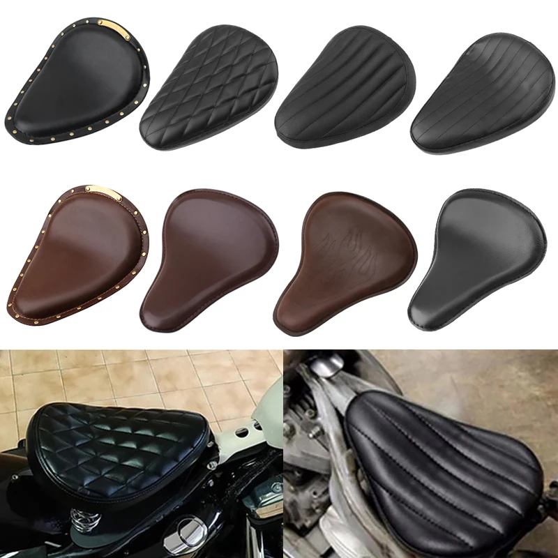 Motorcycle-PU-Leather-Retro-Solo-Seat-Cushion-Cover-Cowl-Pad-For-Harley ...