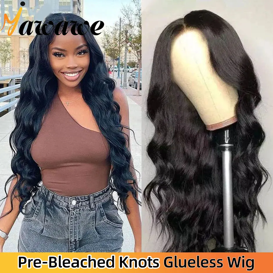 YAWAWE Wear Go Glueless Human Hair Wig Body Wave Pre-bleached Knots ...