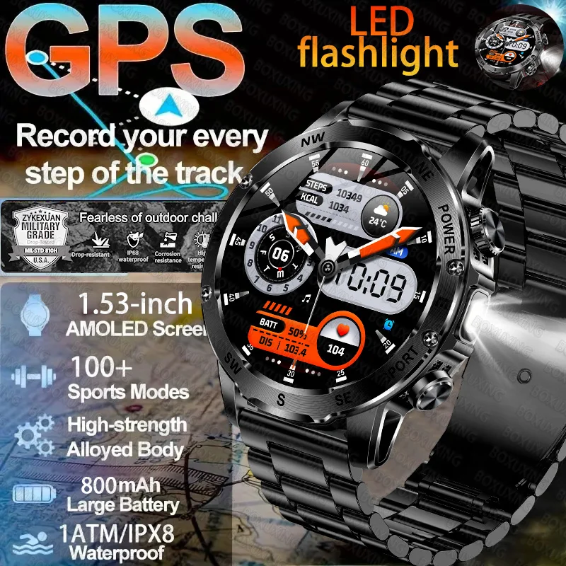 2025 New Outdoors Military 800mAh Battery Smart Watch Men LED ...
