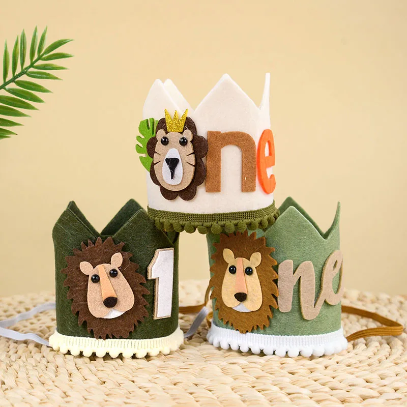 Jungle-Animal-Lion-One-1-Year-Birthday-Crown-Headband-Hat-1st-Kids ...