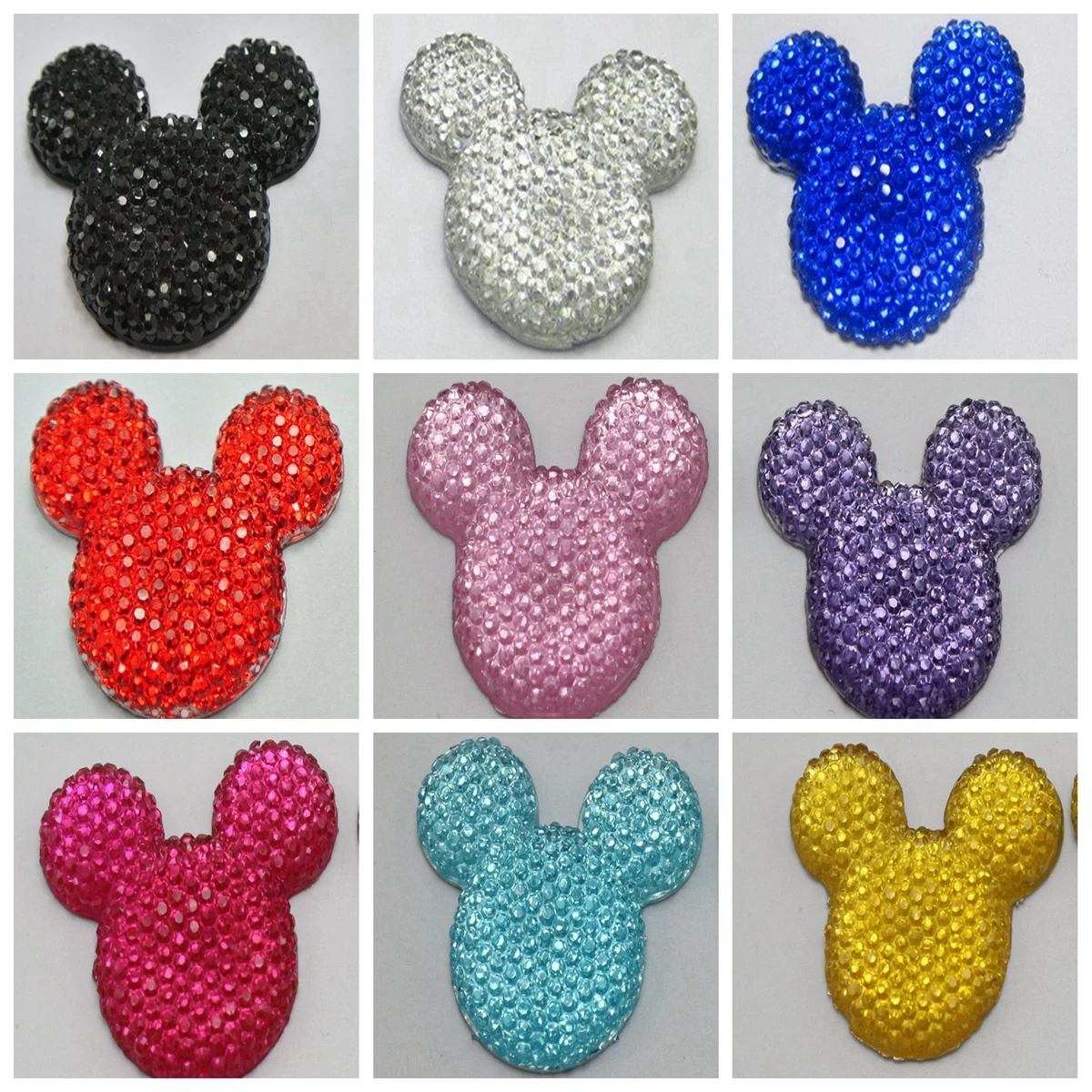 10 Flatback Resin Dotted Rhinestone Gems Mouse Head Cabochons 34X30mm ...