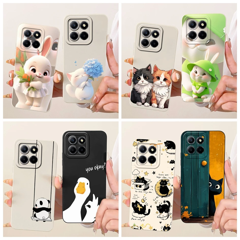 For Honor X8b Case LLY-LX1 Cute Cartoon Cat Rabbit Soft Liquid Silicone ...