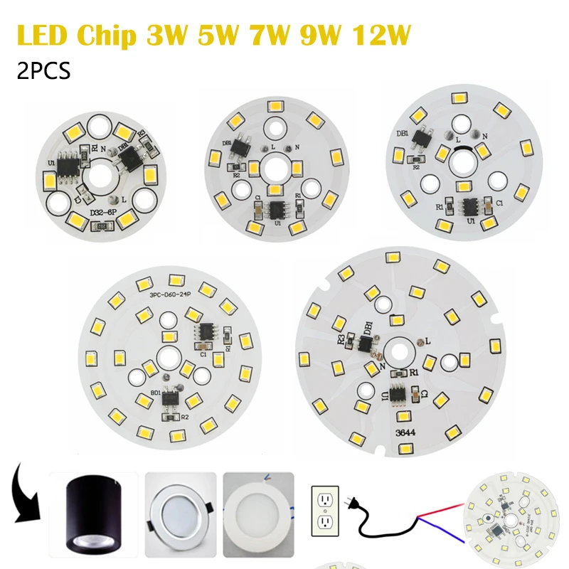 2PCS LED Chip 3W 5W 7W 9W 12W SMD 2835 Light Beads AC 220V-240V DIY For Led Downlight Cold/Warm ...
