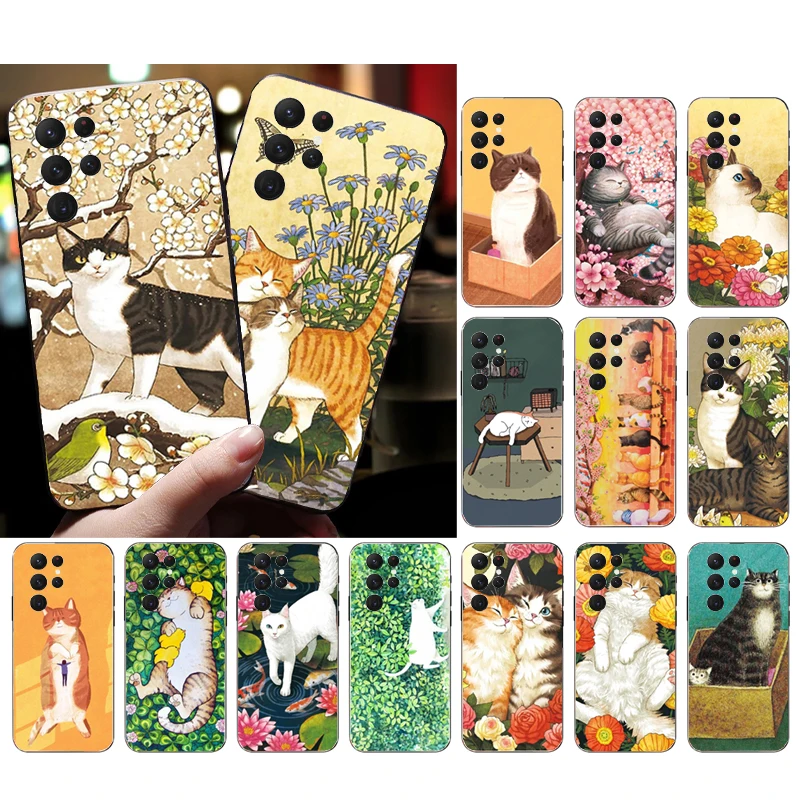 Cartoon Cat Phone Case For Samsung Galaxy S25 S24 S23 S22 S21 S20 Ultra ...