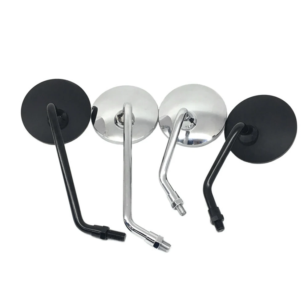 8-10mm-Universal-Motorcycle-Rearview-Mirrors-Black-Chrome-Round-Scooter ...