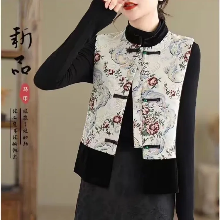 Elegant-Women-Vest-Vintage-New-Chinese-Style-Tang-Clothes-Jacquard ...