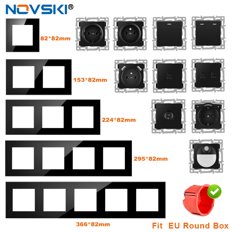 wall-mounted module diy European standard black tempered crystal glass ...