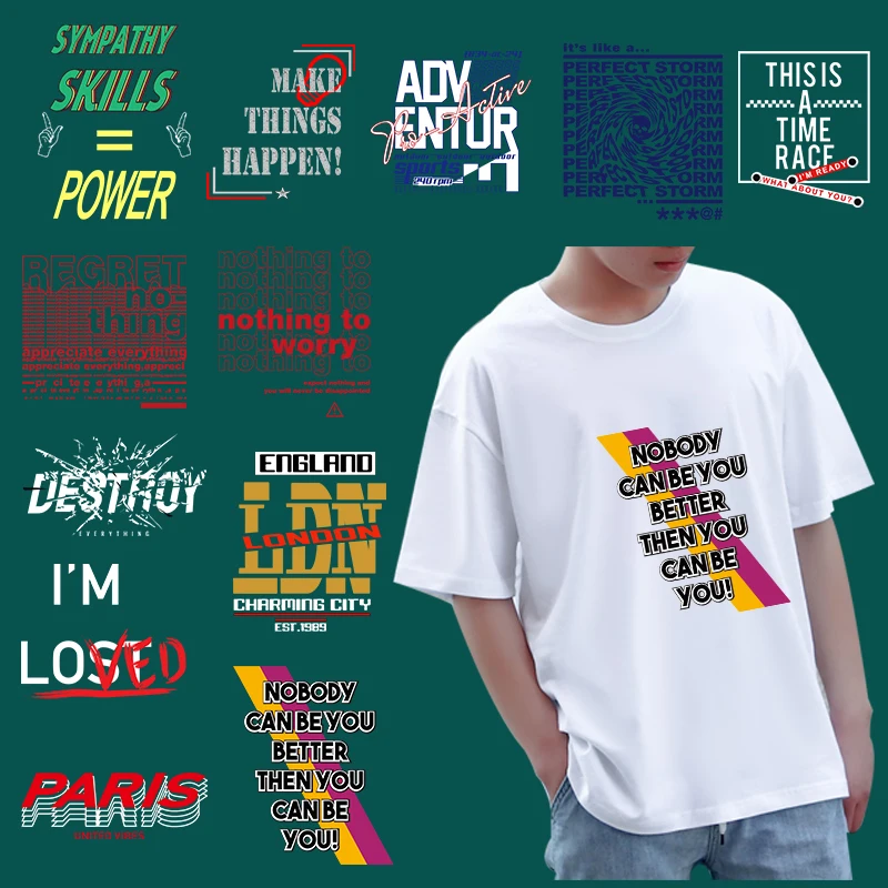 English-Words-Heat-Transfer-Vinyl-Ironing-Stickers-Iron-On-Transfers-T ...