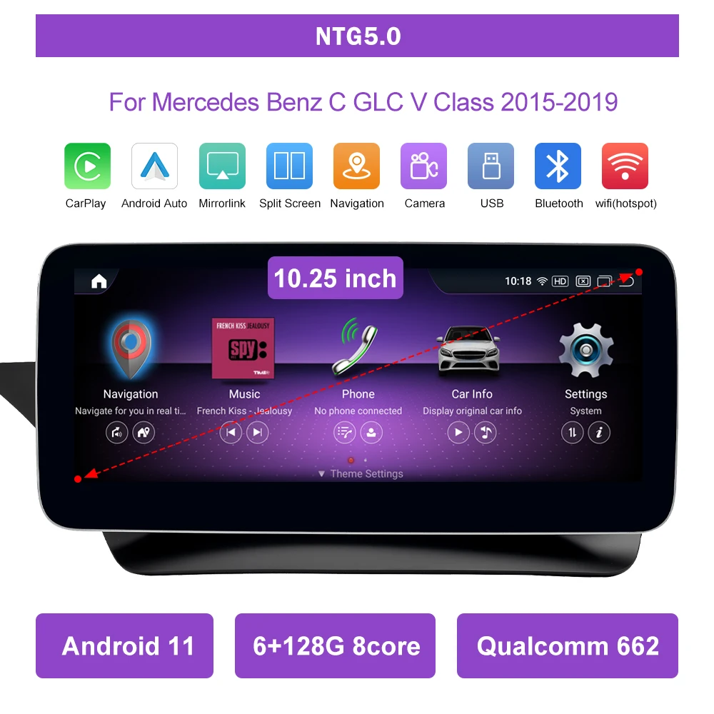 Android 11 Touch Screen for Mercedes Benz W205 GLC C V Class W447 GLA ...