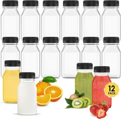 12Pc-Mini-Juice-Bottles-4Oz-Clear-Drink-Containers-Plastic-Shot-Bottles ...