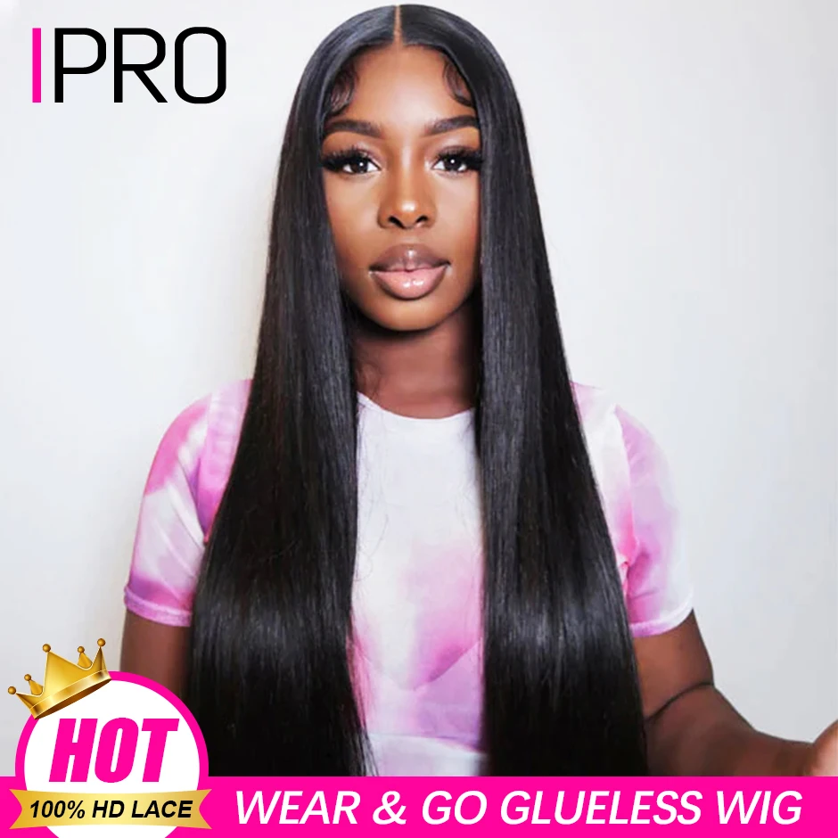 Ipro Hair Easy Wear And Go Wig 4x4 Pre-cut Hd Lace Closure Wig 180% Glueless Human Hair Wig For ...
