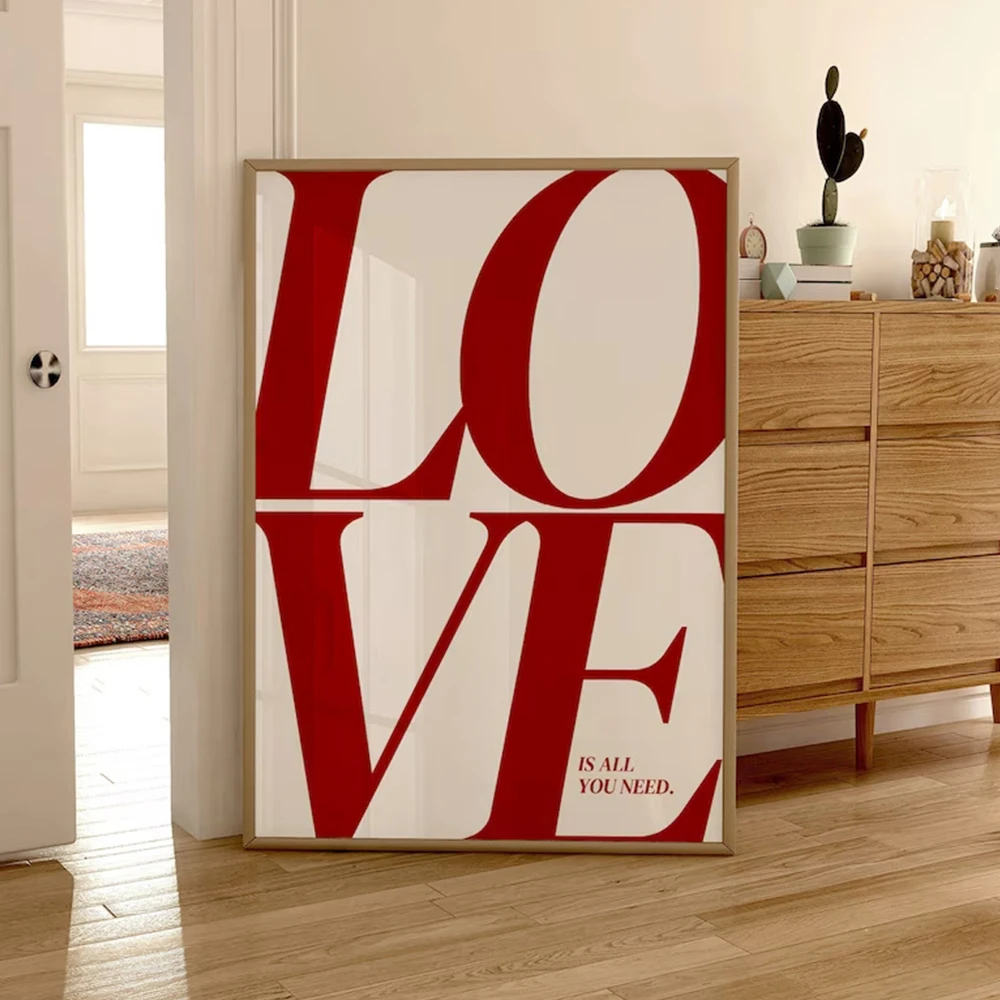 Modern Retro Love Poster Vintage 70s Love Quote Red Typography Wall Art ...