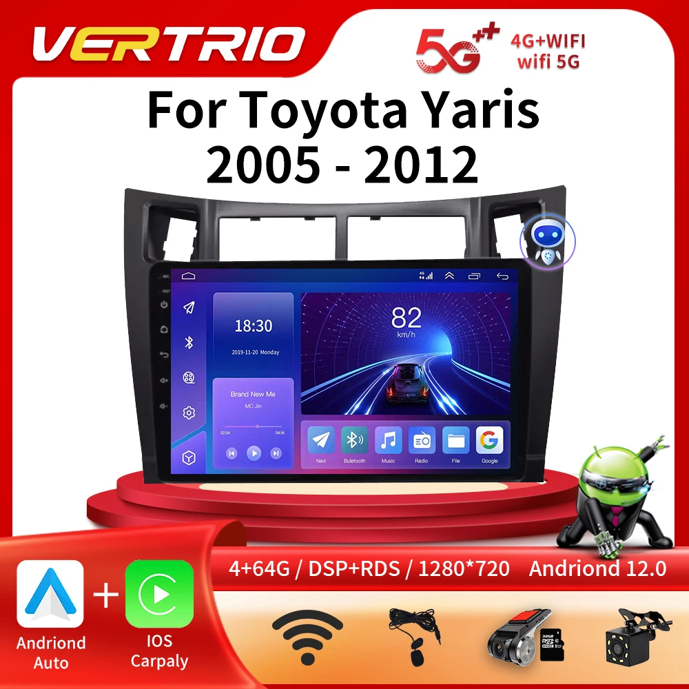 4g+64g 2 Din Carplay Car Multimedia Player For Toyota Yaris 2007 Radio ...