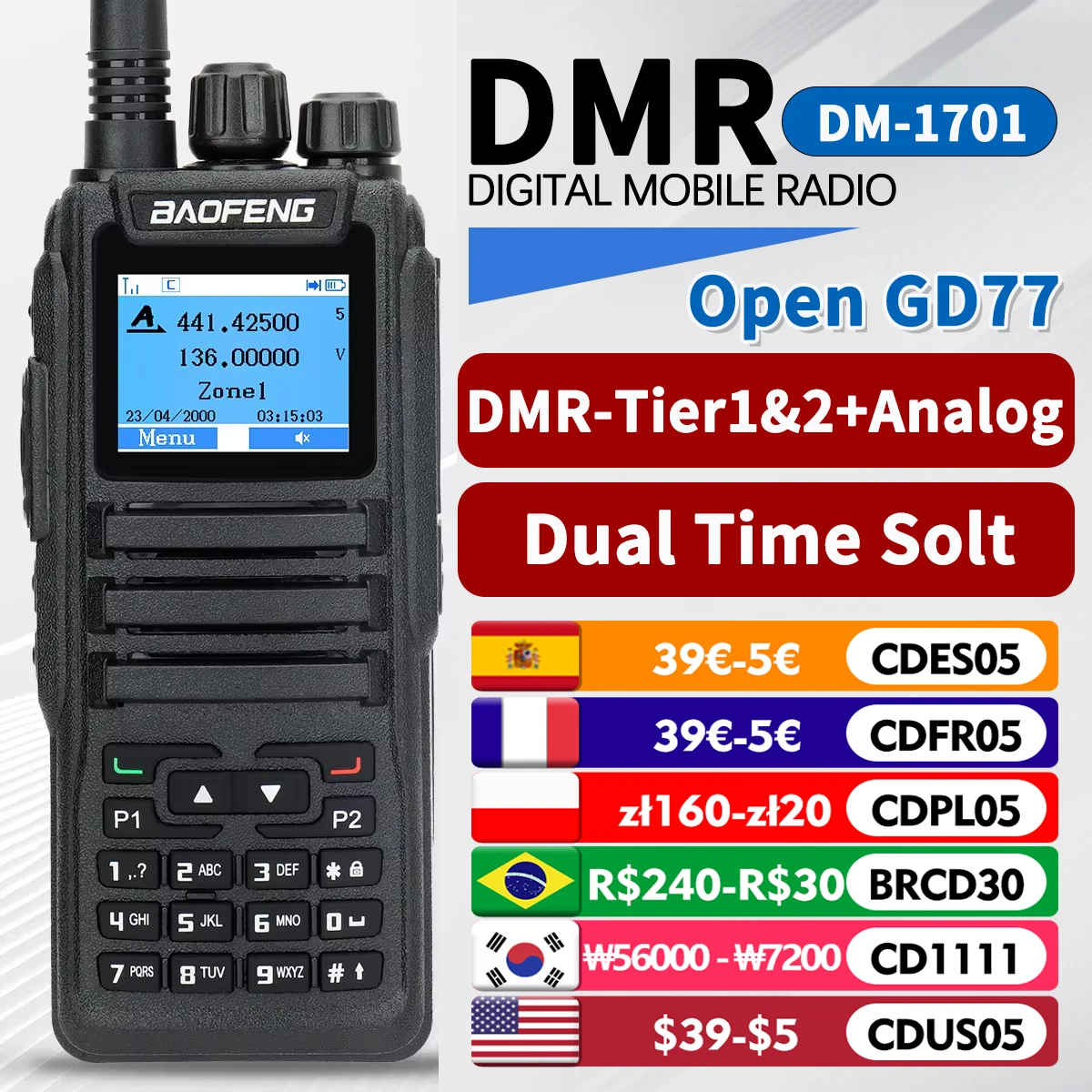 Baofeng-walkie-talkie-Digital-DMR-DM-1701-modo-Dual-Radio-bidireccional-anal-gica-GD77-ranura ...