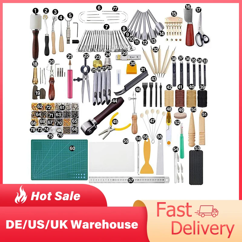 366pcs/set Professional Leather Craft Tools Kit Home Hand Sewing ...
