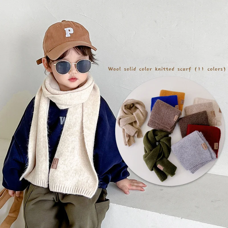 Autumn Winter Scarf for Kids Boy Girl Ins Korean Fashion Solid Color ...