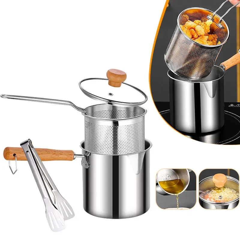 Wood-Handle-Kitchen-Deep-Frying-Pot-With-Strainer-Basket-Stainless ...