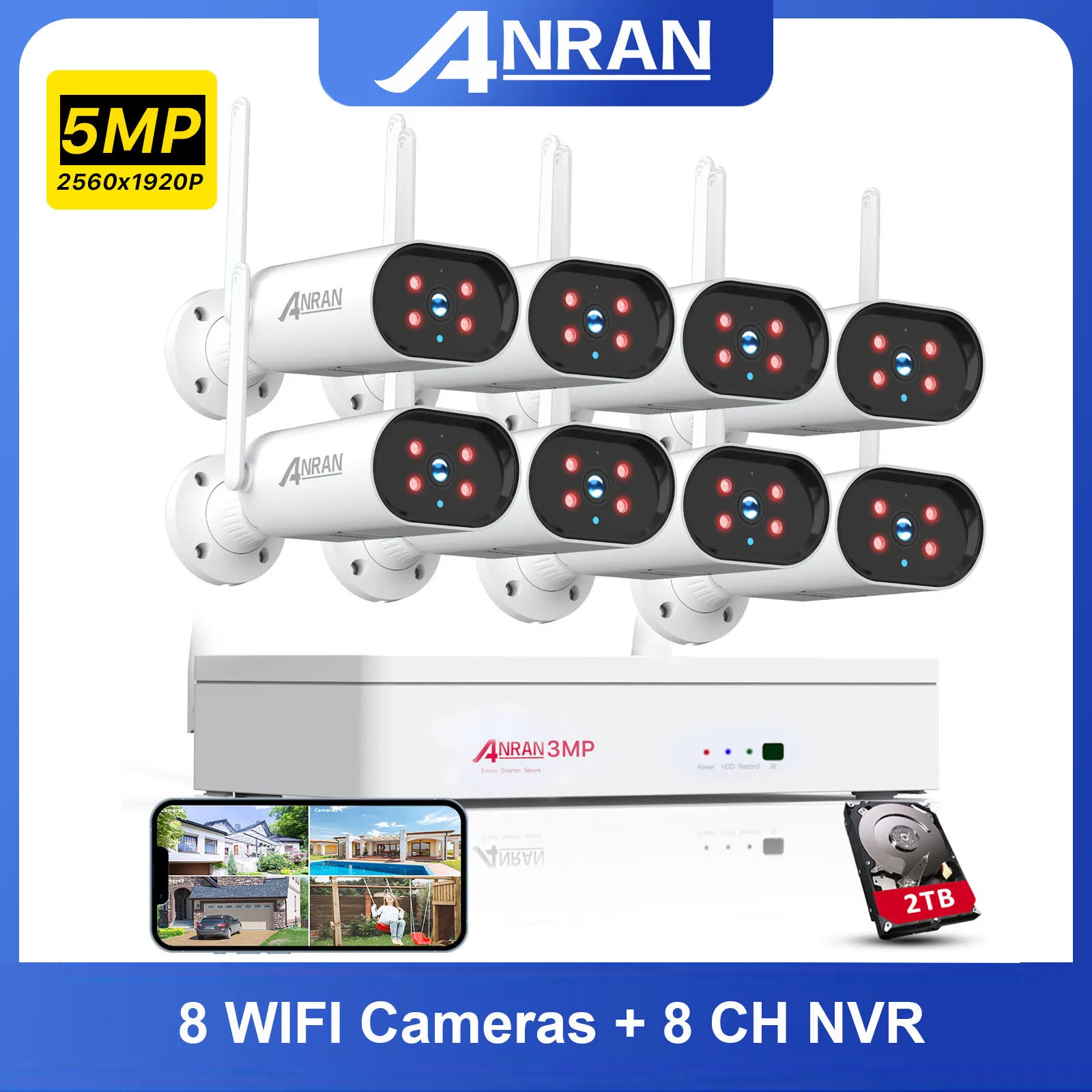 ANRAN-5MP-Wireless-Wifi-Camera-System-8-Cameras-Video-CCTV-Set-Outdoor ...
