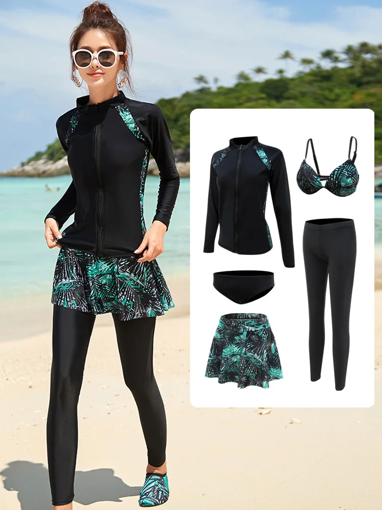 5pcs-set-Rash-Guards-Full-Body-Long-Sleeve-Zip-Swimsuit-with-Bikini ...