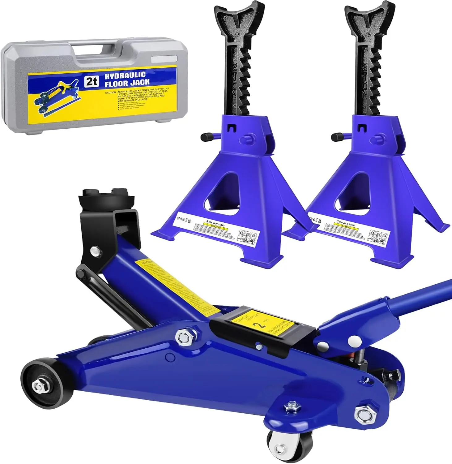 Floor-Jack-Stand-Combo-2-Ton-Low-Profile-Hydraulic-3-Ton-Axle-Stand-Set ...
