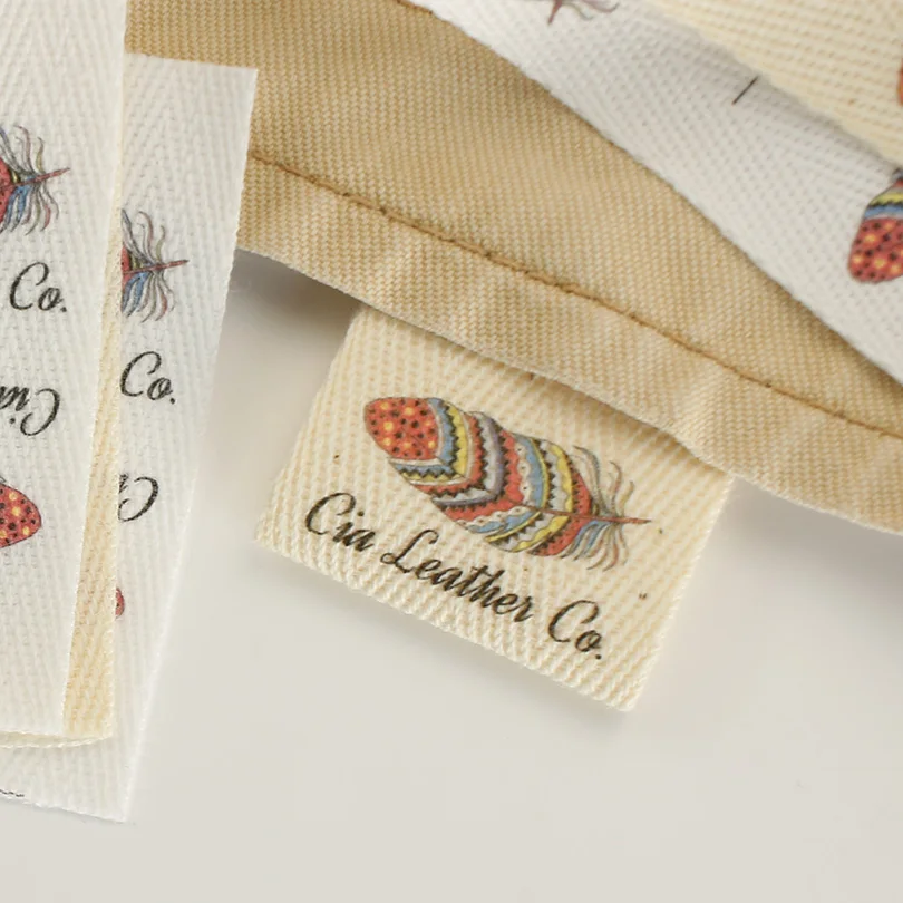 Custom Folding Labels,twill Labels,print On Both Sides, Feather Logo ...