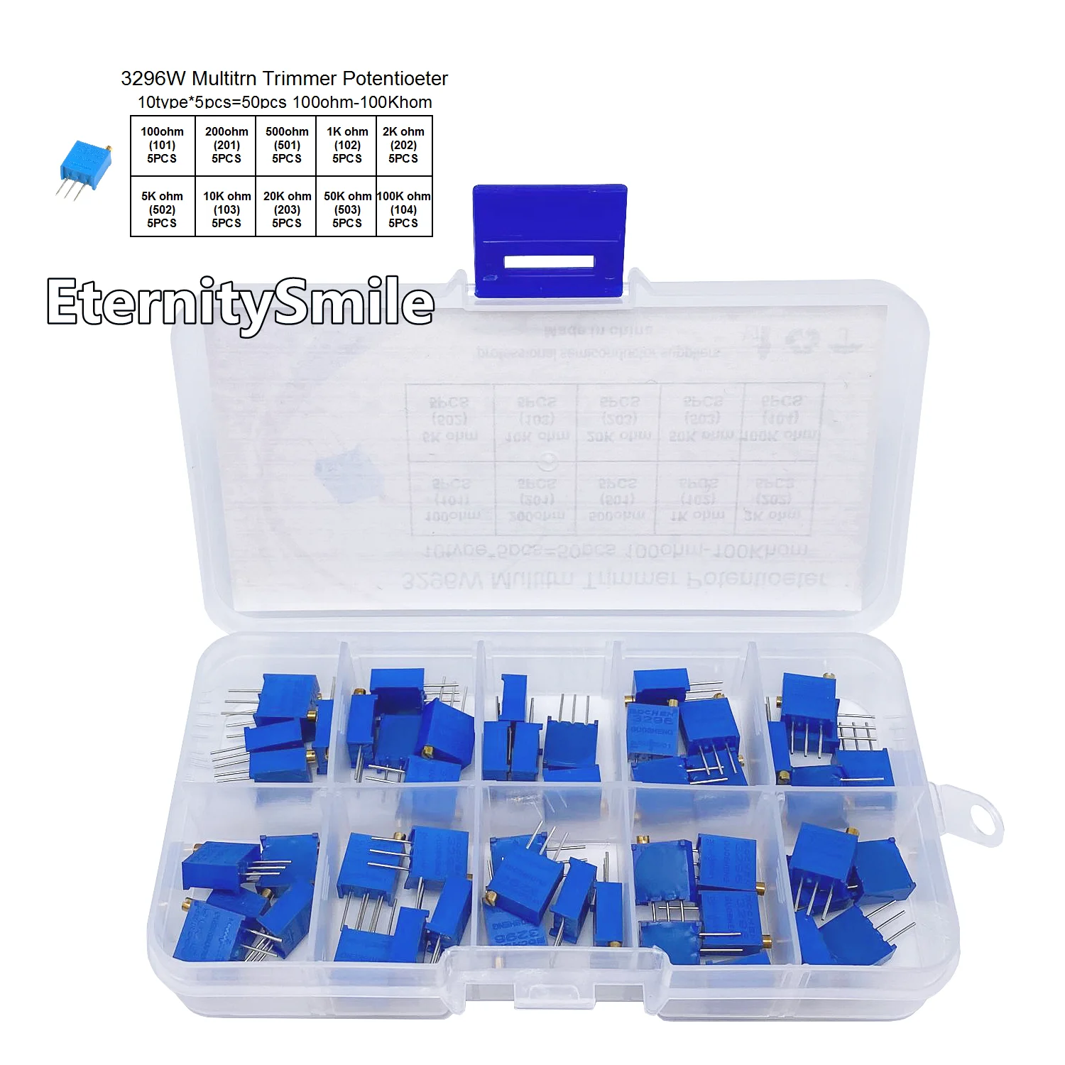50PCS-3296W-Multiturn-Trimmer-Potentiometer-Kit-High-Precision-3296 ...